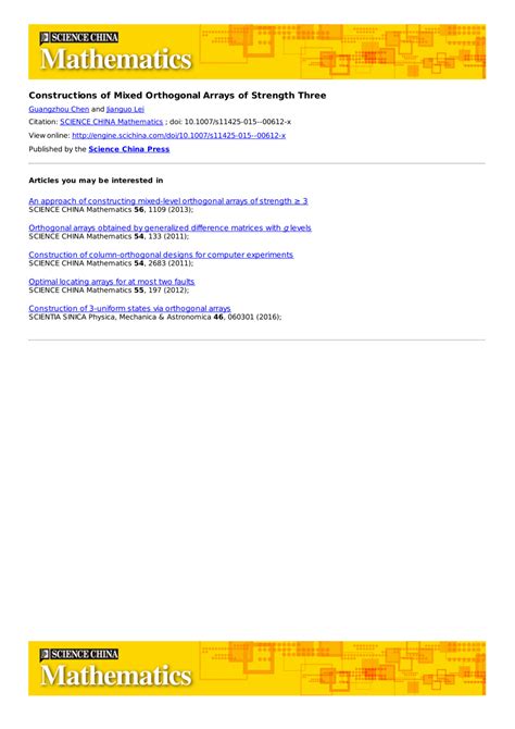 Pdf Constructions Of Mixed Orthogonal Arrays Of Strength Three
