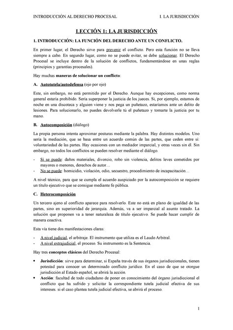 Lecciones 1 Y 2 Temas 1 Y 2 IntroducciÓn Al Derecho Procesal Profesor