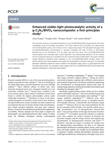 Pdf Enhance Visible Light Photocatalytic Activity Of G C3n4bivo4 Nanocomposite A First