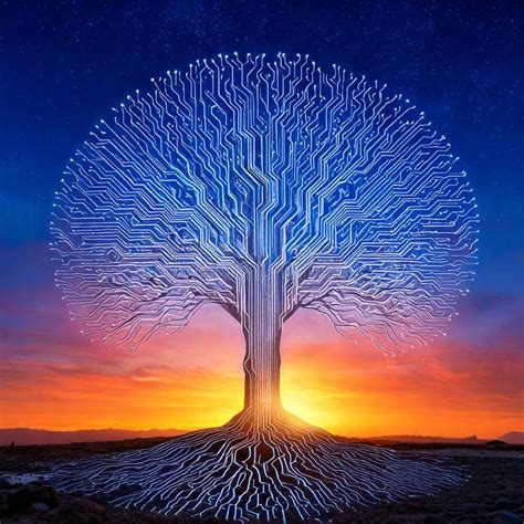 Futuristic Ai Brain Tree Glowing Neural Network Circuitry Watercolor Art Stock Image Image