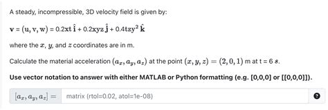 solved a steady incompressible 3d velocity field is given