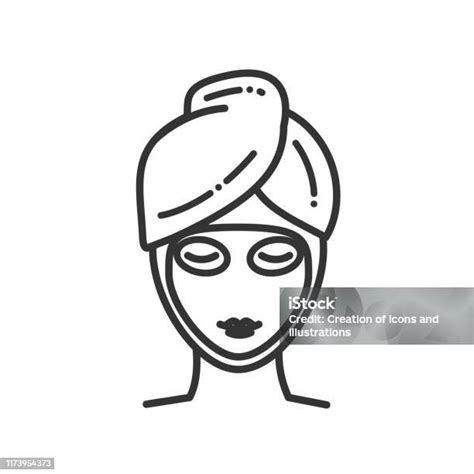 스킨 케어 컬러 라인 아이콘입니다 얼굴 마스크 기호와 여자입니다 Spa 미용 절차 웹 페이지 모바일 앱 프로모션에 대한 픽토그램