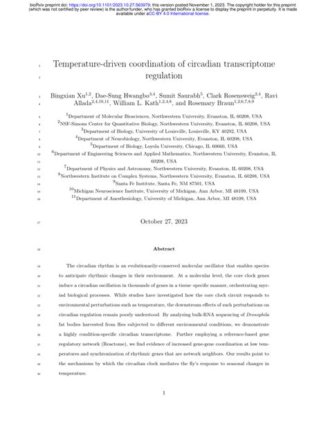 Pdf Temperature Driven Coordination Of Circadian Transcriptome Regulation