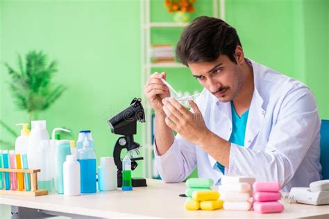 The Chemist Testing Soap In The Lab Stock Image Image Of Mixing Hygiene 122950255