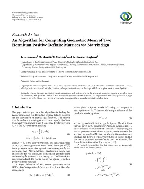 Pdf An Algorithm For Computing Geometric Mean Of Two Hermitian