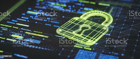 Security System Design Concept Low Angle View Closeup On Programming Language Code And A 3d