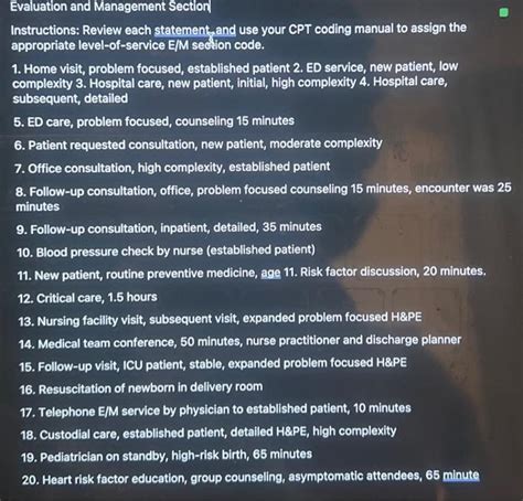 Solved Evaluation And Management Section Instructions Chegg