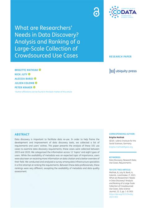 Pdf What Are Researchers Needs In Data Discovery Analysis And Ranking Of A Large Scale