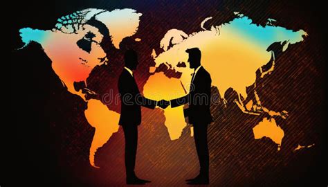 Two Businessman Investor Handshake With Effect Global World Map Network