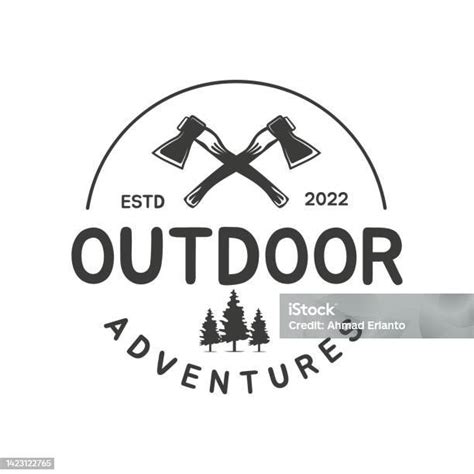 두 축 빈티지 황야 로고 복고풍 스타일의 야외 모험 엠블럼 배지 디자인 요소 로고 타입 템플릿을 교차 벡터 일러스트 레이 션 심볼 템플릿 곰에 대한 스톡 벡터 아트 및 기타