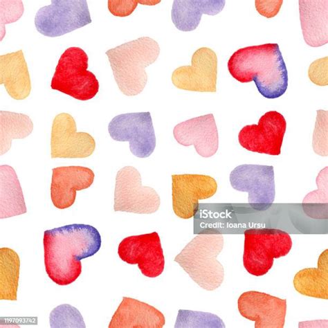 흰색 배경에 고립 된 다채로운 마음 수채화 하트와 원활한 반복 패턴 발렌타인 하트 배경 공휴일에 대한 스톡 벡터 아트 및 기타 이미지 공휴일 귀여운 낮 Istock