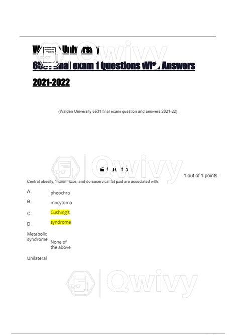 Exam Elaborations Walden University Test Bank For Nursing 6531 Final Exam 1 Questions With