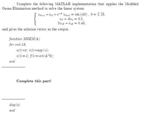 Solved 1ܚܚܐ Complete The Following Matlab Implementation