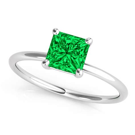 0 75 Ct Emerald Solitaire Engagement Ring In 14k Solid White Gold 5mm