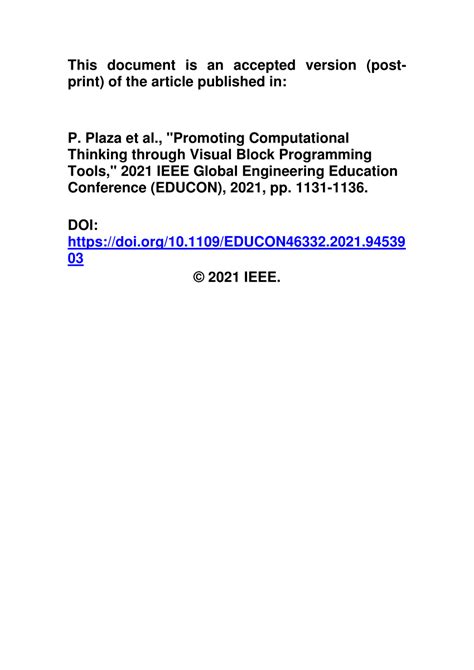 Pdf Promoting Computational Thinking Through Visual Block Programming