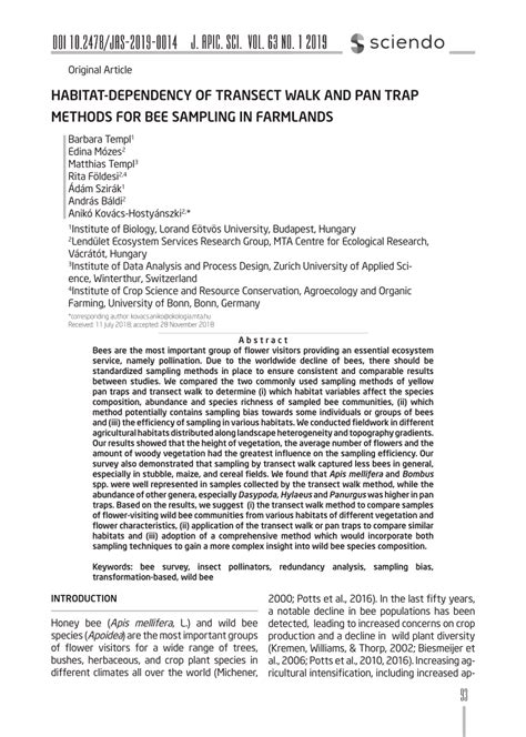 Pdf Habitat Dependency Of Transect Walk And Pan Trap Methods For Bee Sampling In Farmlands