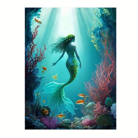 リビングルームの装飾用フレームなしの深海人魚の壁アート x インチの防水キャンバス人魚ポスタープリント Mermaid art Mermaid artwork Mermaid