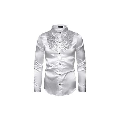 Baono Camicia Da Discoteca Da Uomo Con Paillettes Metalliche Per