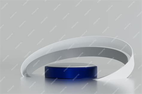 제품 쇼 3d 렌더링을 위해 링 튜브 구조 배경과 함께 둥근 포디움 피데스텔 발광 빛 프리미엄 사진