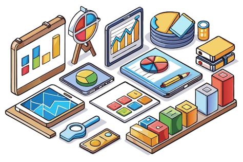 Isometric Illustration Of Various Business Charts Graphs And Data