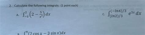 Answered 2 Calculate The Following Integrals 1 Point Each 2 2 Dx A B