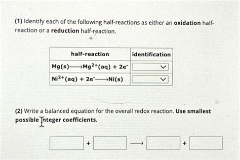 Solved Identify Each Of The Following Half Reactions As Chegg Com