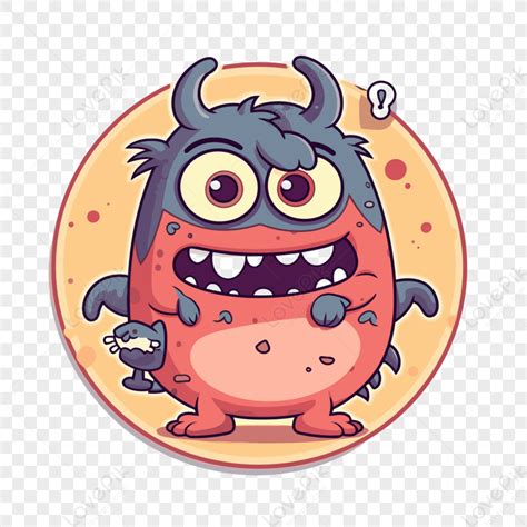 흰색 원에 귀여운 만화 괴물 벡터 상표 Png 일러스트 무료 다운로드 Lovepik