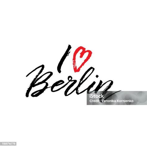 나는 베를린 타이포그래피 텍스트를 사랑 해요 손으로 쓴 브러쉬 레터링 글꼴입니다 티셔츠 엽서 가방을 위한 현대적인 디자인 벡터 Eps 10 검은색에 대한 스톡 벡터 아트 및