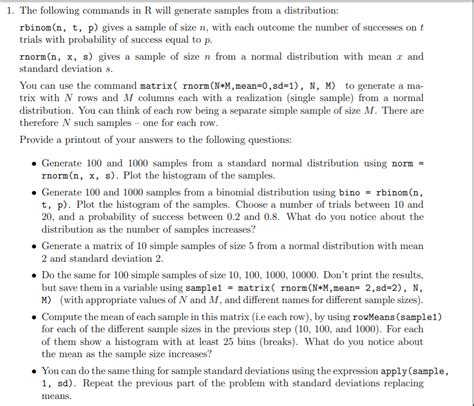 solved 1 the following commands in r will generate samples