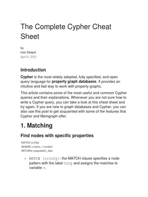 The Complete Cypher Cheat Sheet Pdf