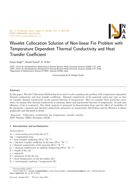 Pdf Wavelet Collocation Solution Of Non Linear Fin Problem With