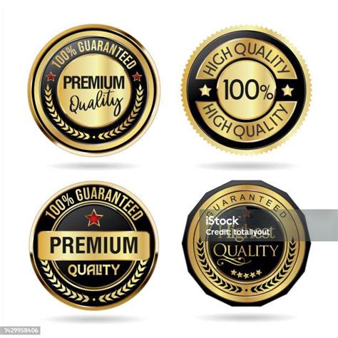 프리미엄 품질의 골드와 블랙 배지 복고풍 디자인 벡터 일러스트 레이 션의 컬렉션 금색에 대한 스톡 벡터 아트 및 기타 이미지 금색 스티커 1위 Istock