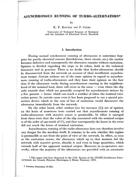 Asynchronous Running Of Turboalternators