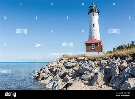 Crisp Point Lighthouse On The Shore Of Lake Superior In The Upper