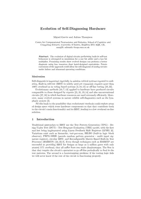 Pdf Evolution Of Self Diagnosing Hardware