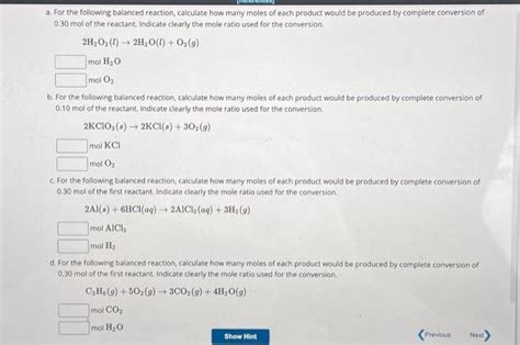 Solved A For The Following Balanced Reaction Calculate How