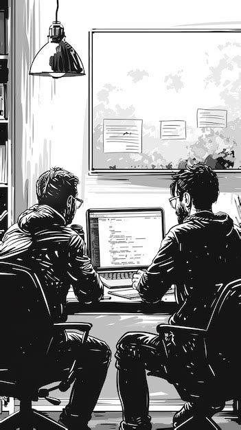 Two Programmers Sitting In Front Of An Open Laptop Premium Ai