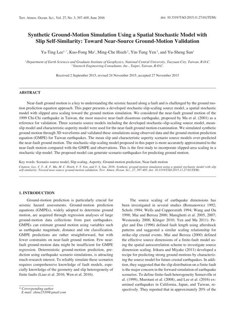 Pdf Synthetic Ground Motion Simulation Using A Spatial Stochastic Model With Slip Self