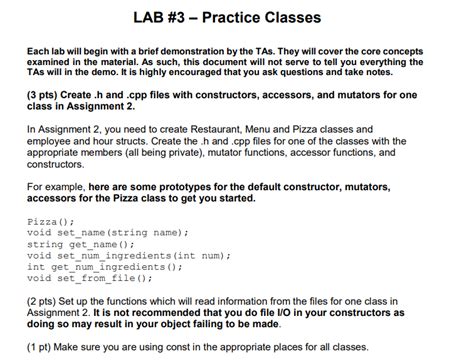 lab 3 practice classes each lab will begin with a