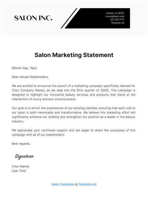 Free Salon Marketing Statement Template To Edit Online