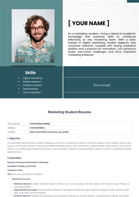 Free Marketing Student Resume Template To Edit Online