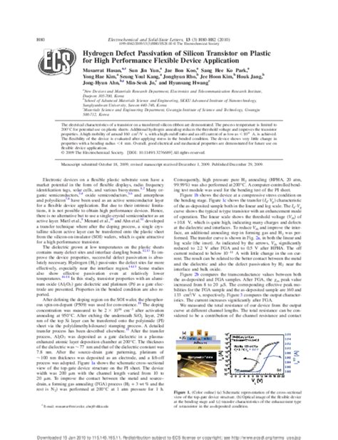 Pdf Hydrogen Defect Passivation Of Silicon Transistor On Plastic For