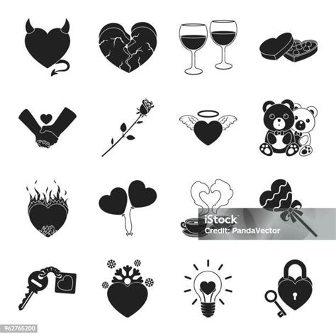 디자인에 대 한 설정된 컬렉션에 로맨틱 한 관계 블랙 아이콘 사랑과 우정의 상징 재고 웹 일러스트 벡터 개인 장식품에 대한 스톡 벡터 아트 및 기타 이미지 Istock