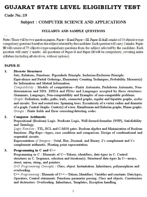Code No19 Subject Computer Science And Applications Syllabus And