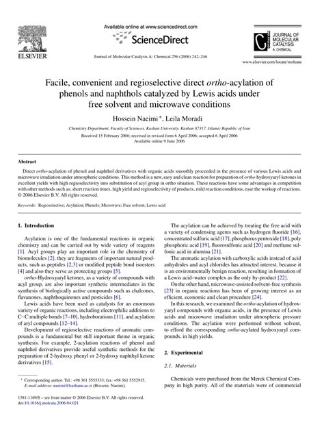 Pdf Regioselective Ortho Acylation Of Phenol And Naphthol Derivatives