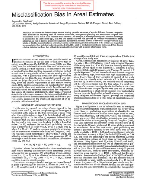 Pdf Misclassification Bias In Areal Estimates