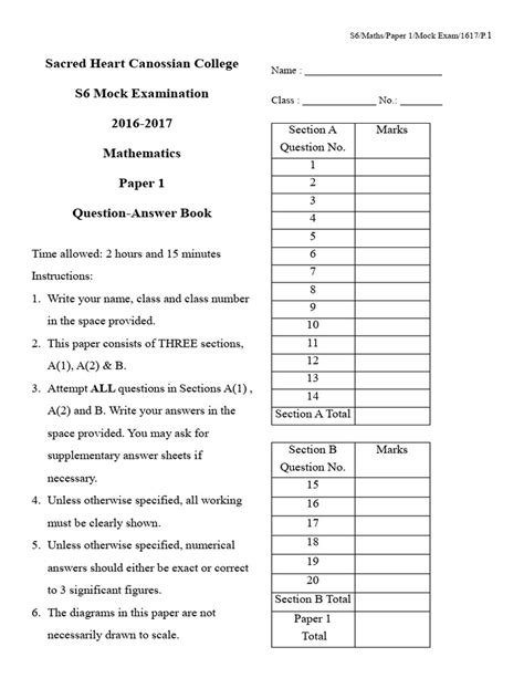 S6 Maths Mock Exam Paper 1 2016 2017 Pdf Geometry Euclidean Geometry
