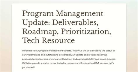 Copy Of Program Management Update Deliverables Roadmap
