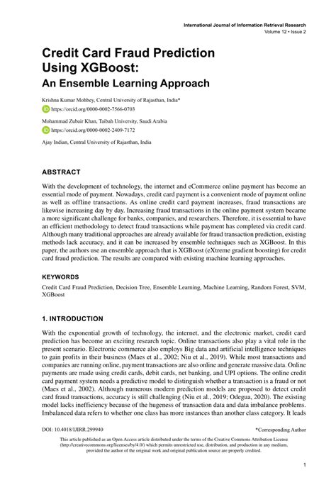 Pdf Credit Card Fraud Prediction Using Xgboost An Ensemble Learning Approach