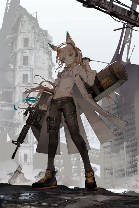 Safebooru 1girl 2022 Absurdres Animal Ears Assault Rifle Blonde Hair